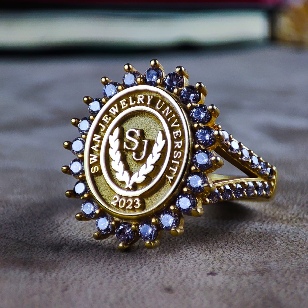 Gold-plated University Ring – White Stone Graduation Keepsake - Etsy