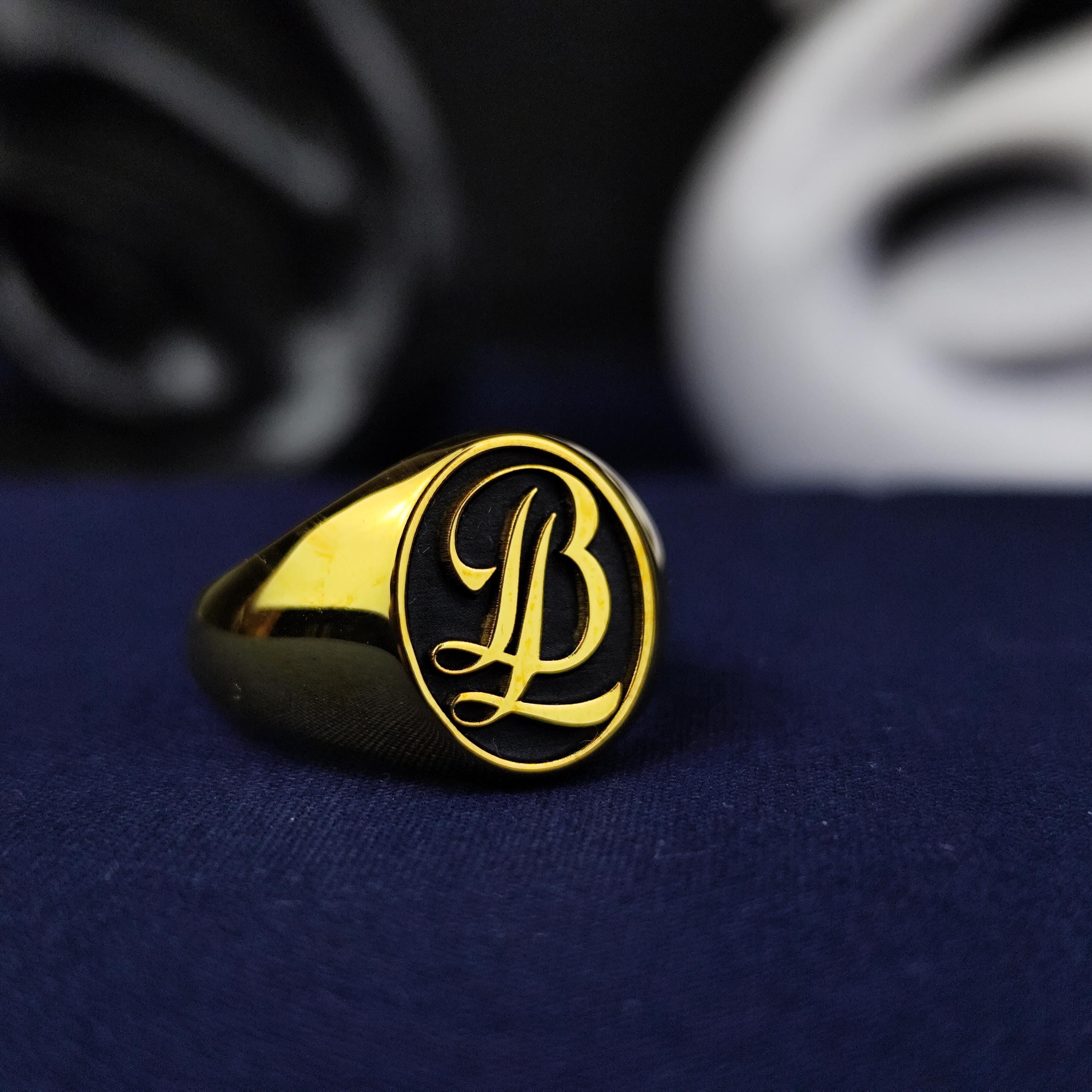 Custom Initial Signet Ring: Gold Plated Monogram Jewelry - Etsy