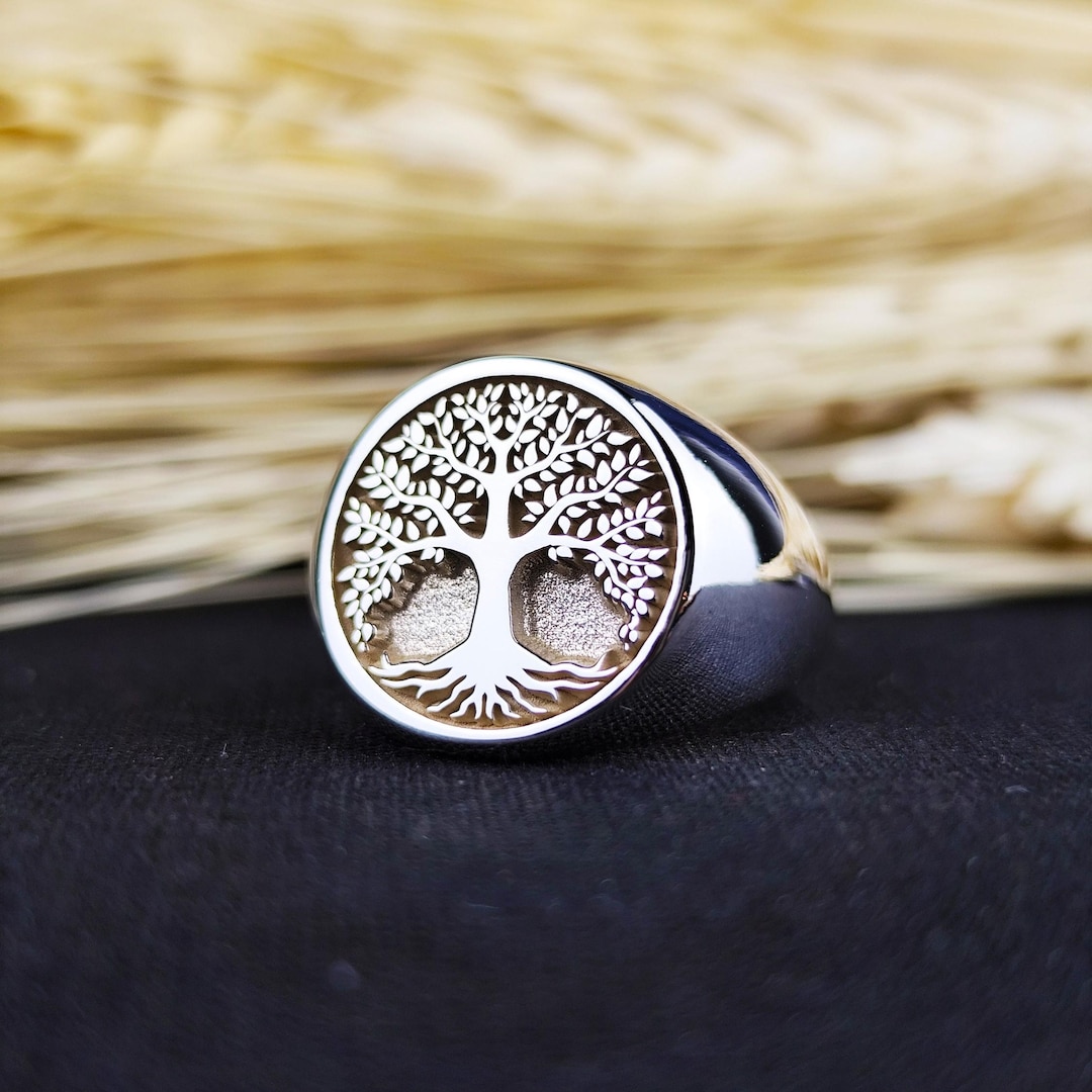 Engraved Tree of Life Sterling Silver Signet Ring - Etsy