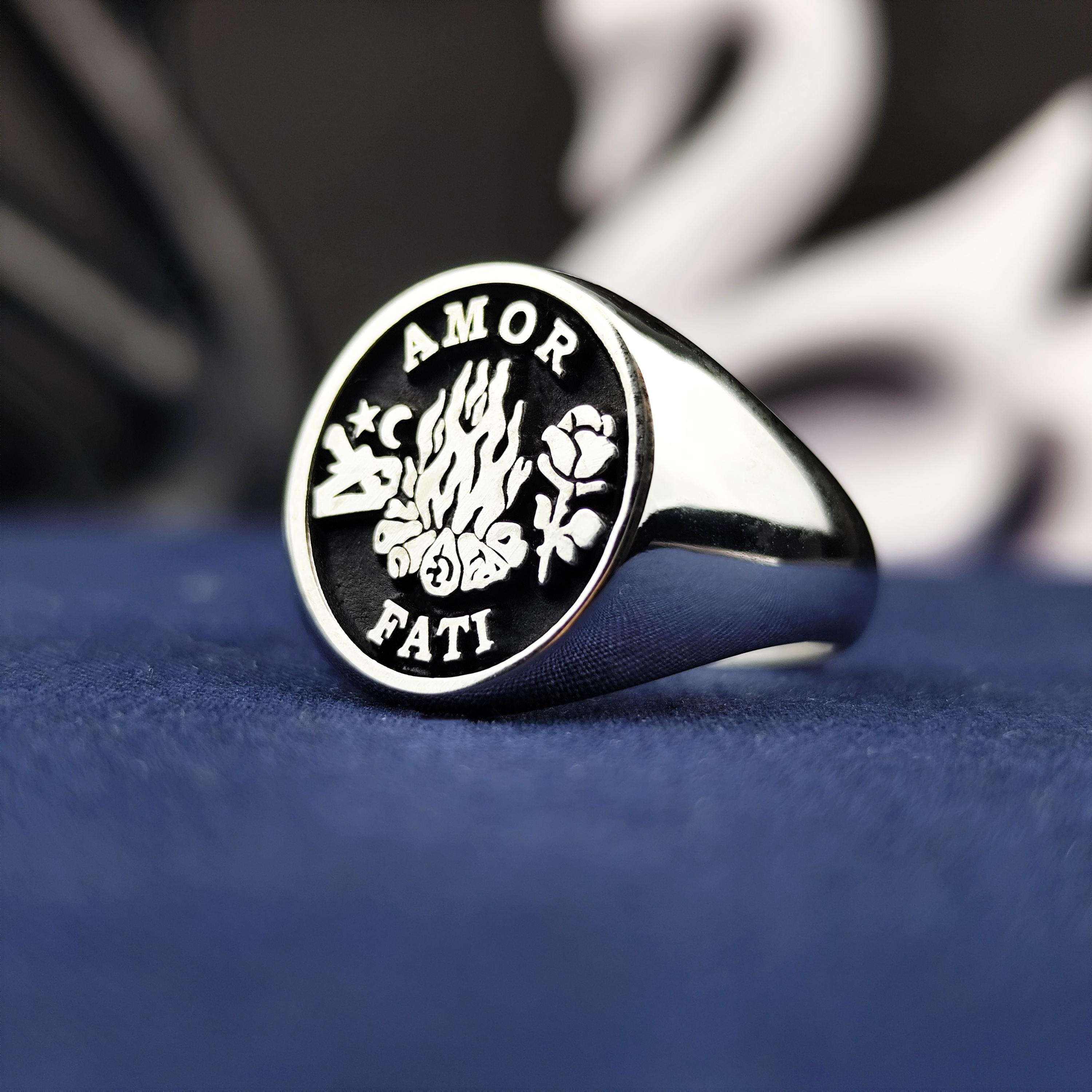 Amor Fati Sterling Silver Signet Ring: Gothic Skull Stoic Jewelry - Etsy