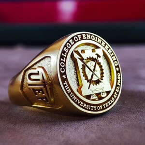 Gold Vermeil University Ring: Custom Graduation Signet, Personalized ...
