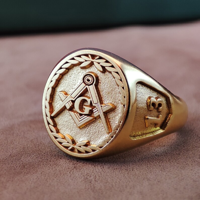 Gold Plated Masonic Signet Ring – Freemason Square and Compass Symbol ...