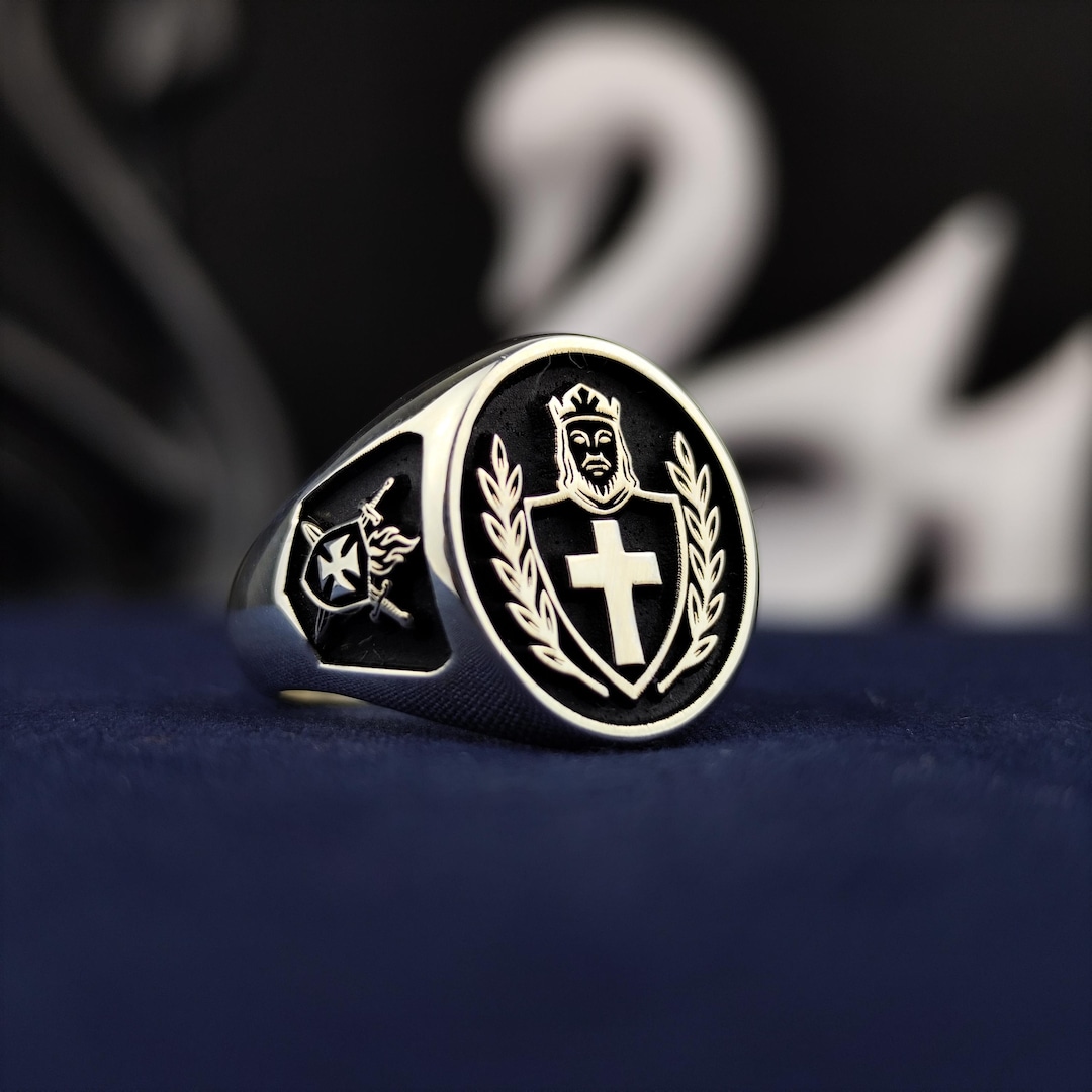 Demolay Chevalier Ring – Crowned Head & Cross Shield – 925 Silver ...