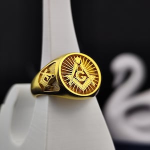 Vermeil Masonic Signet Ring / Freemasonry Ring With G Emblem / Masonic ...