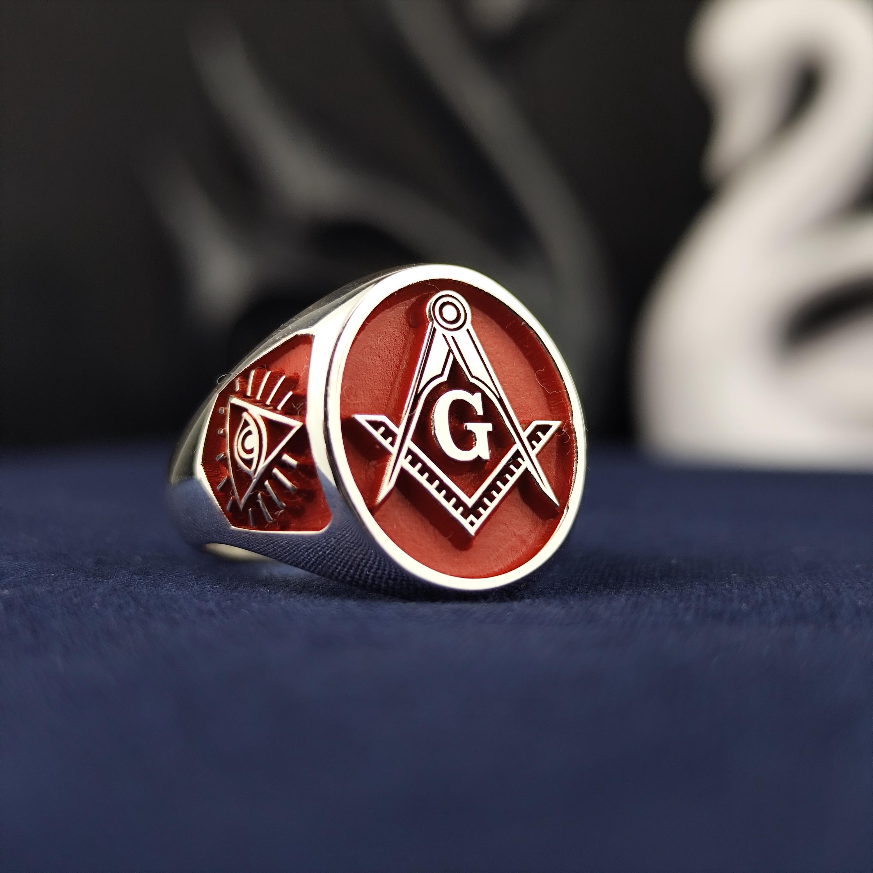 Handcrafted Freemason Ring: Sterling Silver Masonic Signet With Enamel ...