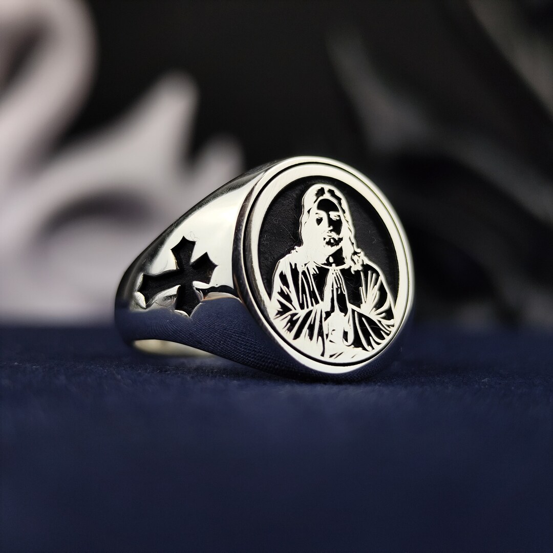 Sterling Silver Jesus Ring – Christian Signet for Men & Women ...