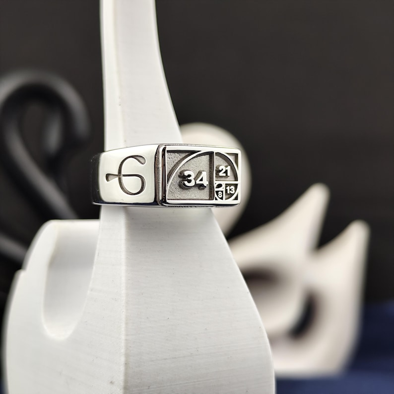 Fibonacci Signet Ring – Silver Golden Ratio Ring – Sacred Geometry ...