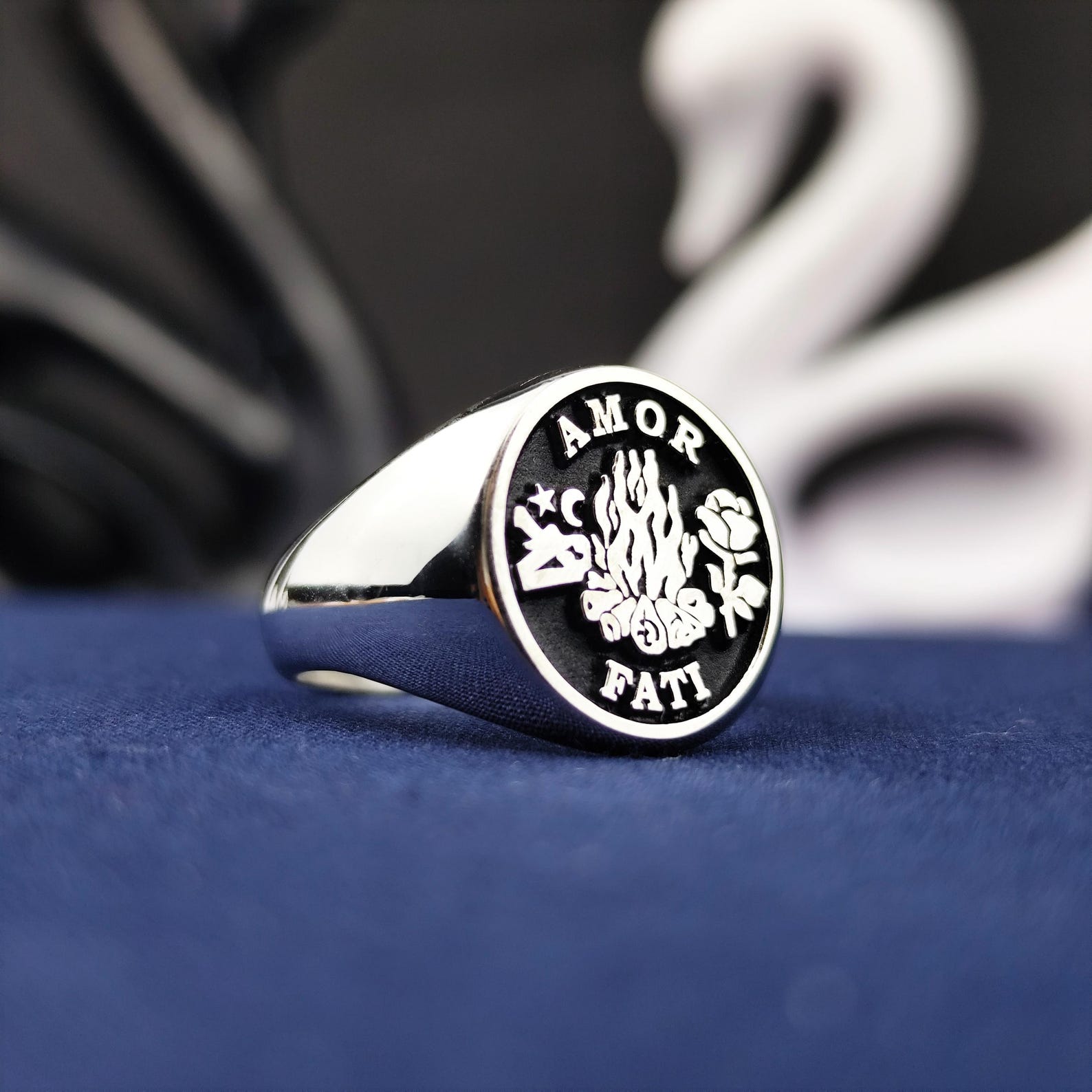 Amor Fati Sterling Silver Signet Ring: Gothic Skull Stoic Jewelry - Etsy