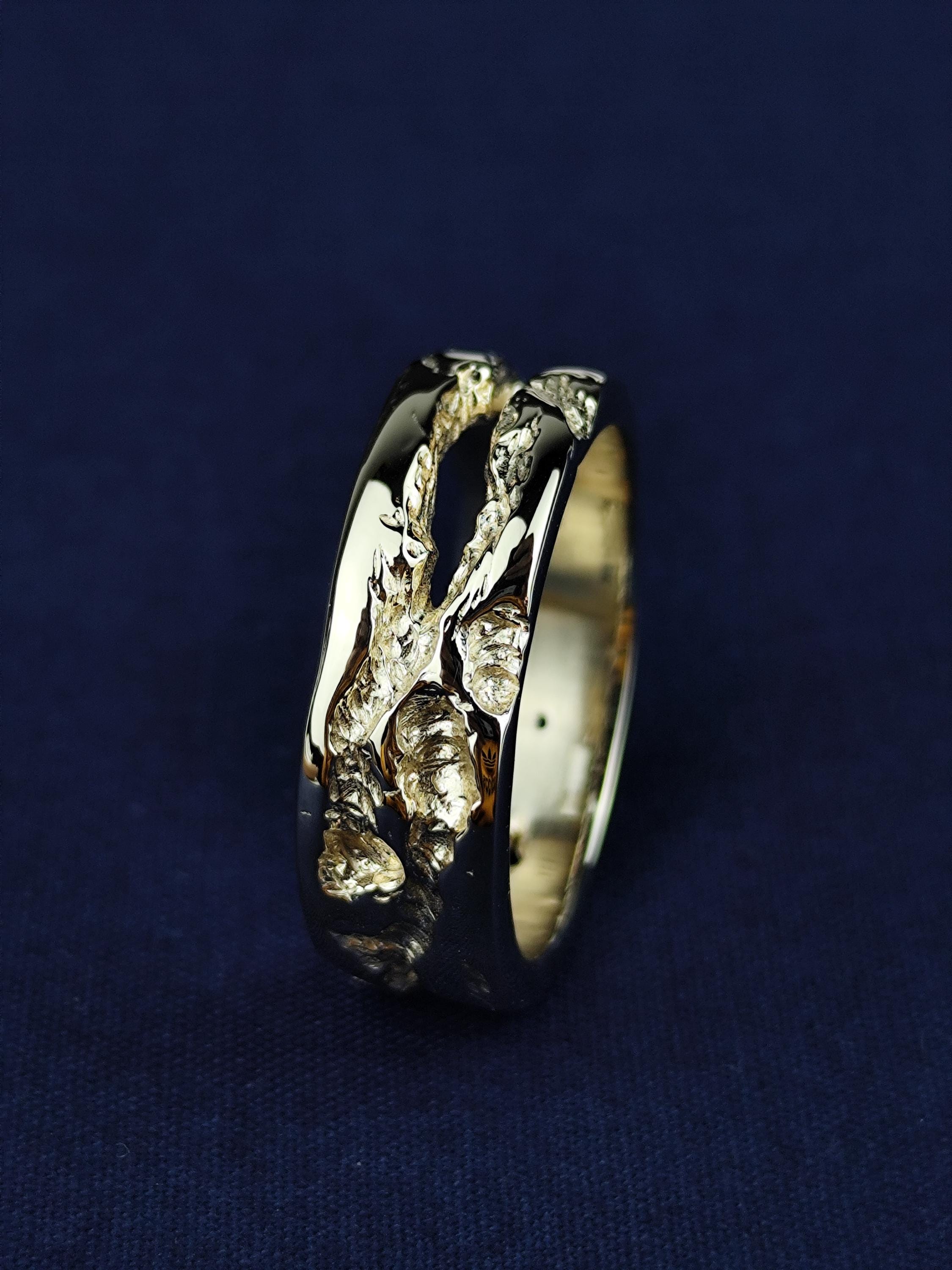 14K Gold Rustic Ring: Handmade Textured Band, Minimalist Jewelry - Etsy