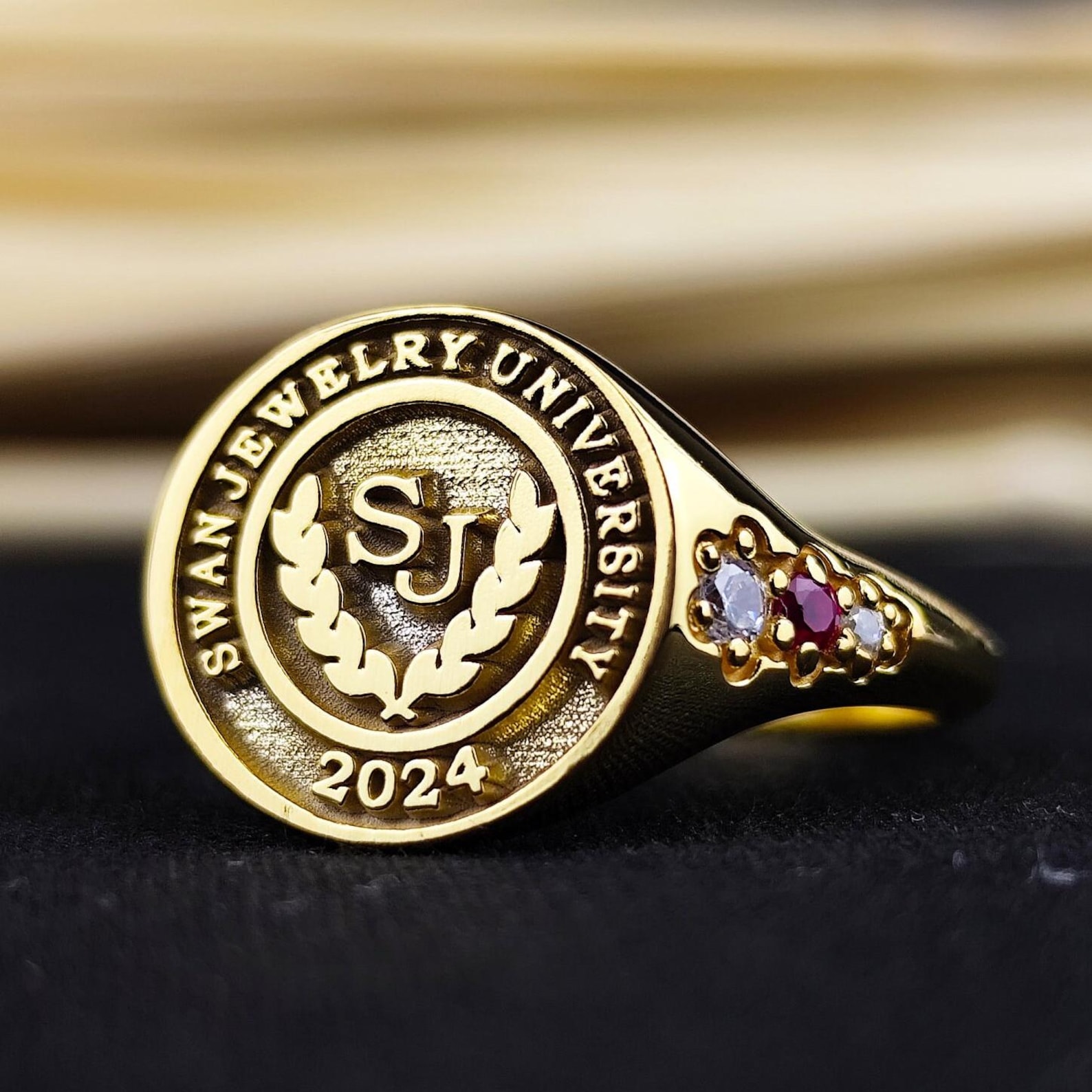 Gold Plated Class Ring – Women’s University Signet Ring – Graduation ...