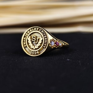 Gold Plated Class Ring – Women’s University Signet Ring – Graduation ...