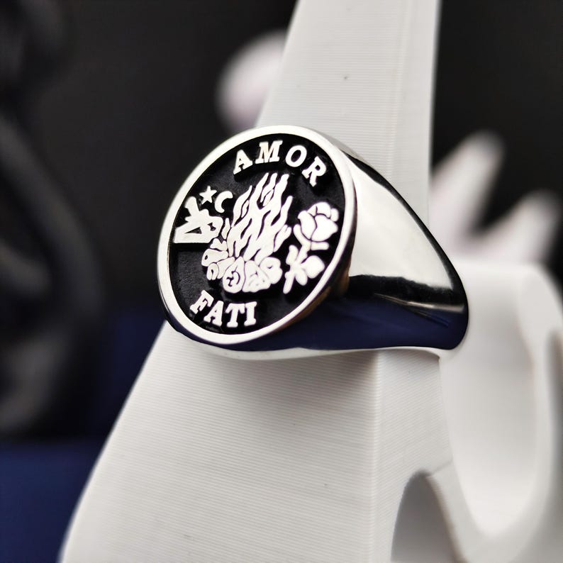 Amor Fati Sterling Silver Signet Ring: Gothic Skull Stoic Jewelry - Etsy
