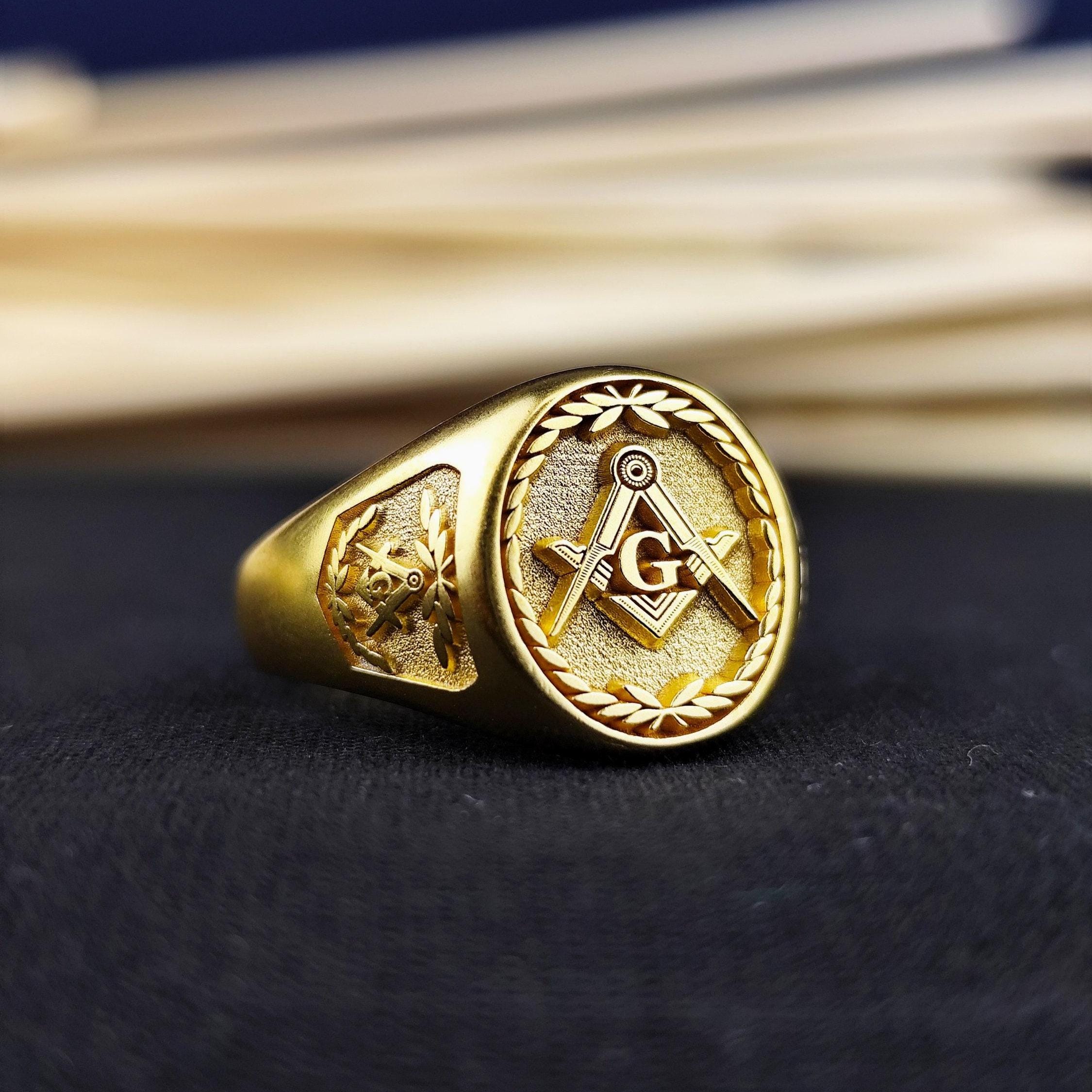 Gold Vermeil Masonic Signet Ring, Square Compass G Jewelry, Men's Lodge ...
