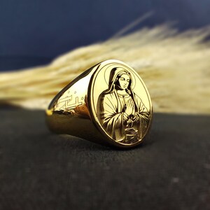 Virgin Mary Signet Ring in Gold or Silver – Catholic Religious Jewelry ...