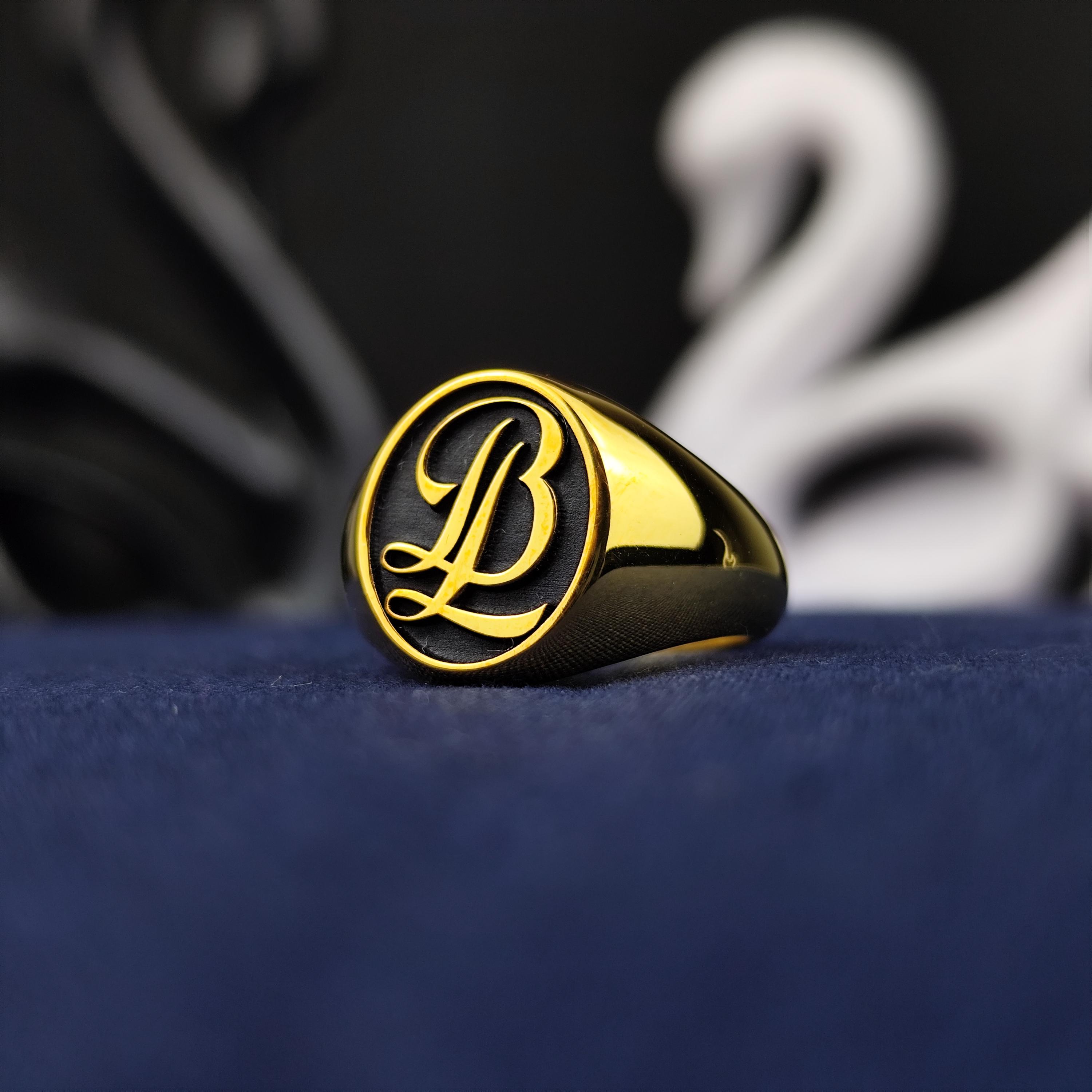Custom Initial Signet Ring: Gold Plated Monogram Jewelry - Etsy