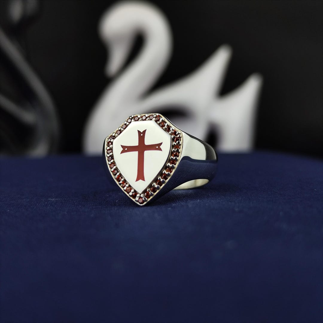Knights Templar Ring – Shield Signet With Red Cross – Masonic Crusader ...