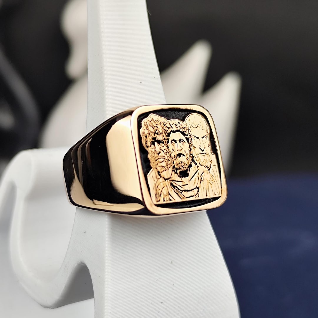 Square Rose Gold Plated Stoic Ring – Elegant Signet Inspired by Stoic ...