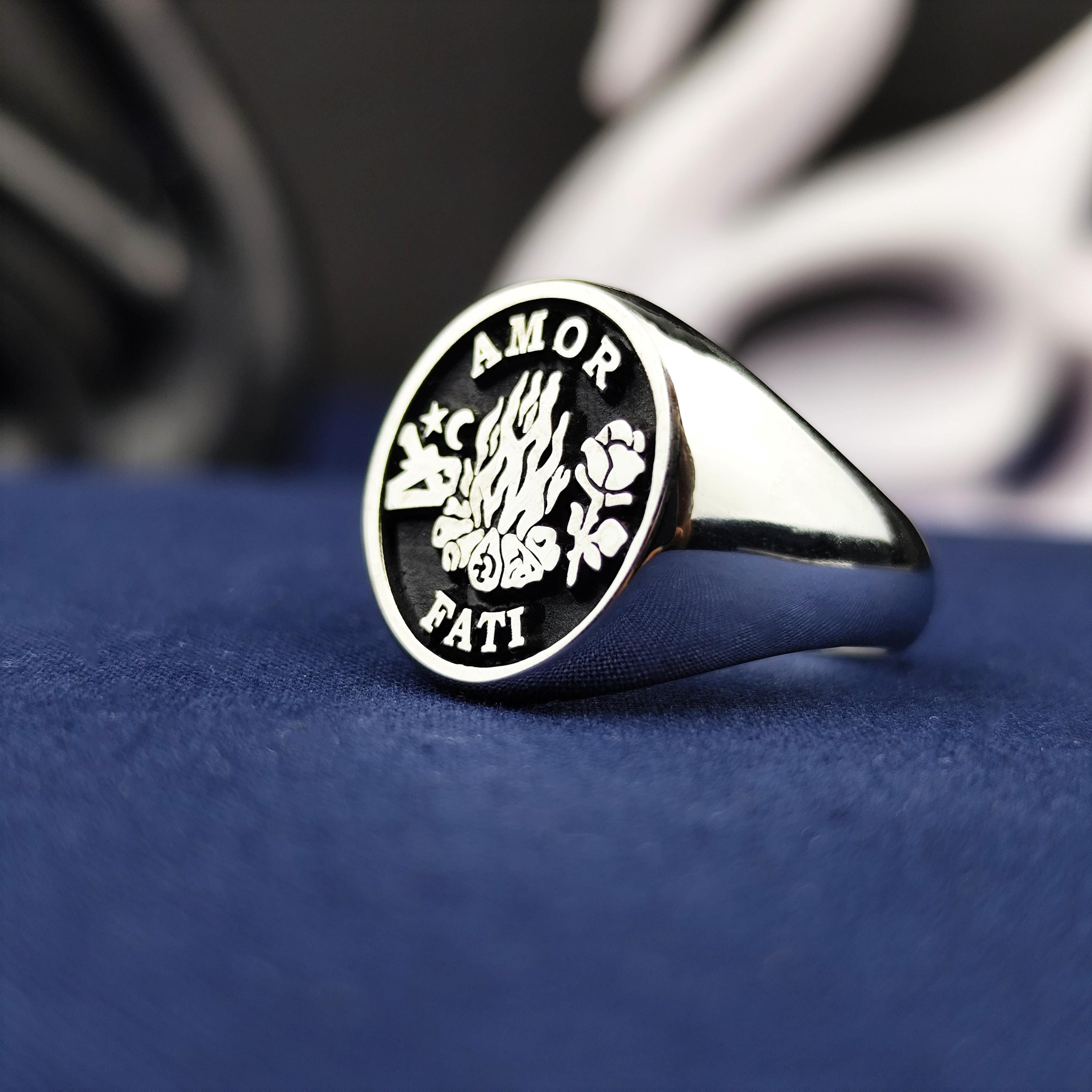 Amor Fati Sterling Silver Signet Ring: Gothic Skull Stoic Jewelry - Etsy