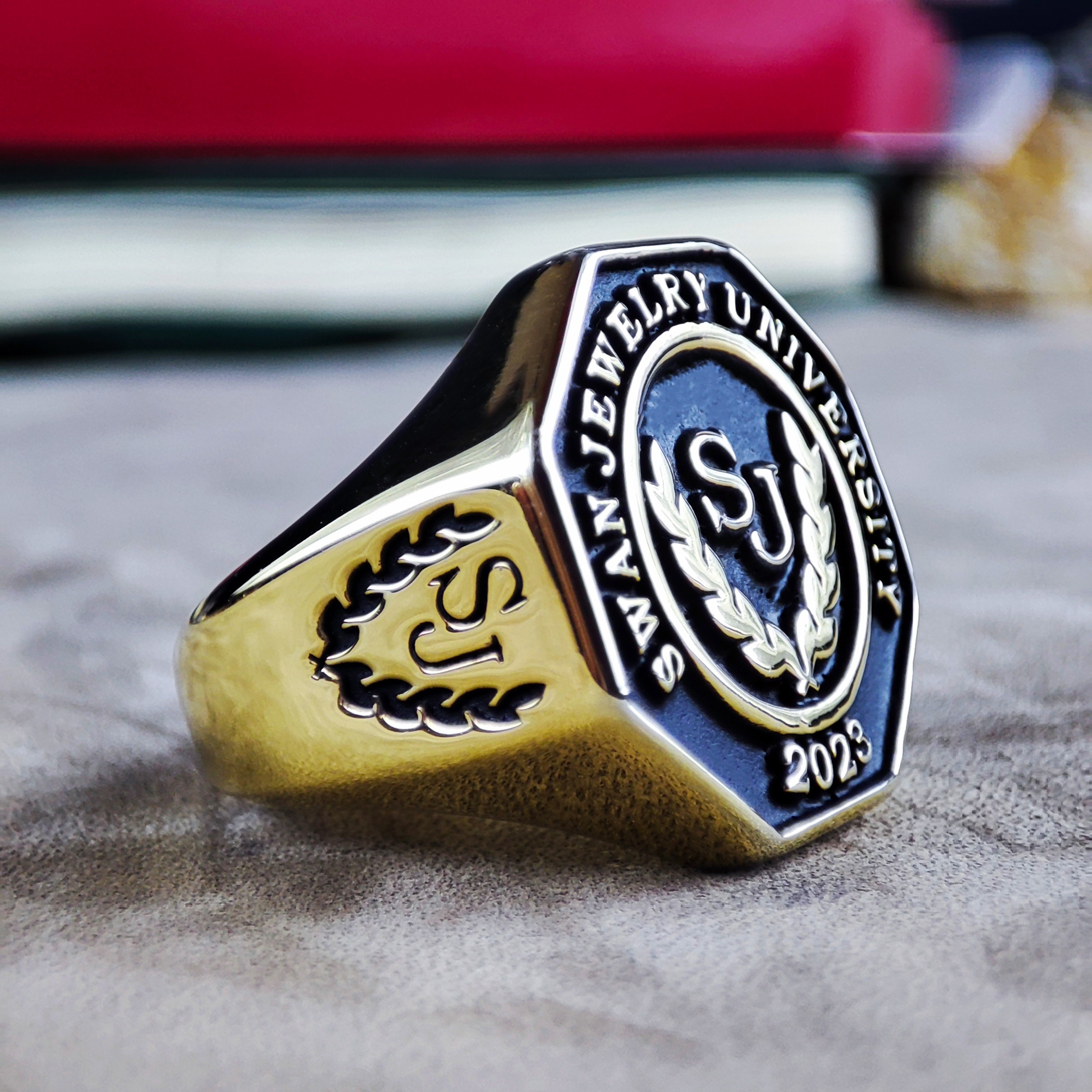 Octagonal University Ring: Custom Graduation Signet, Personalized ...