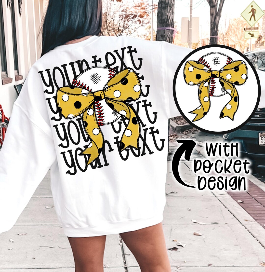 Custom Yellow and Black Coquette Baseball Png Coquette Bow Hand Drawn ...