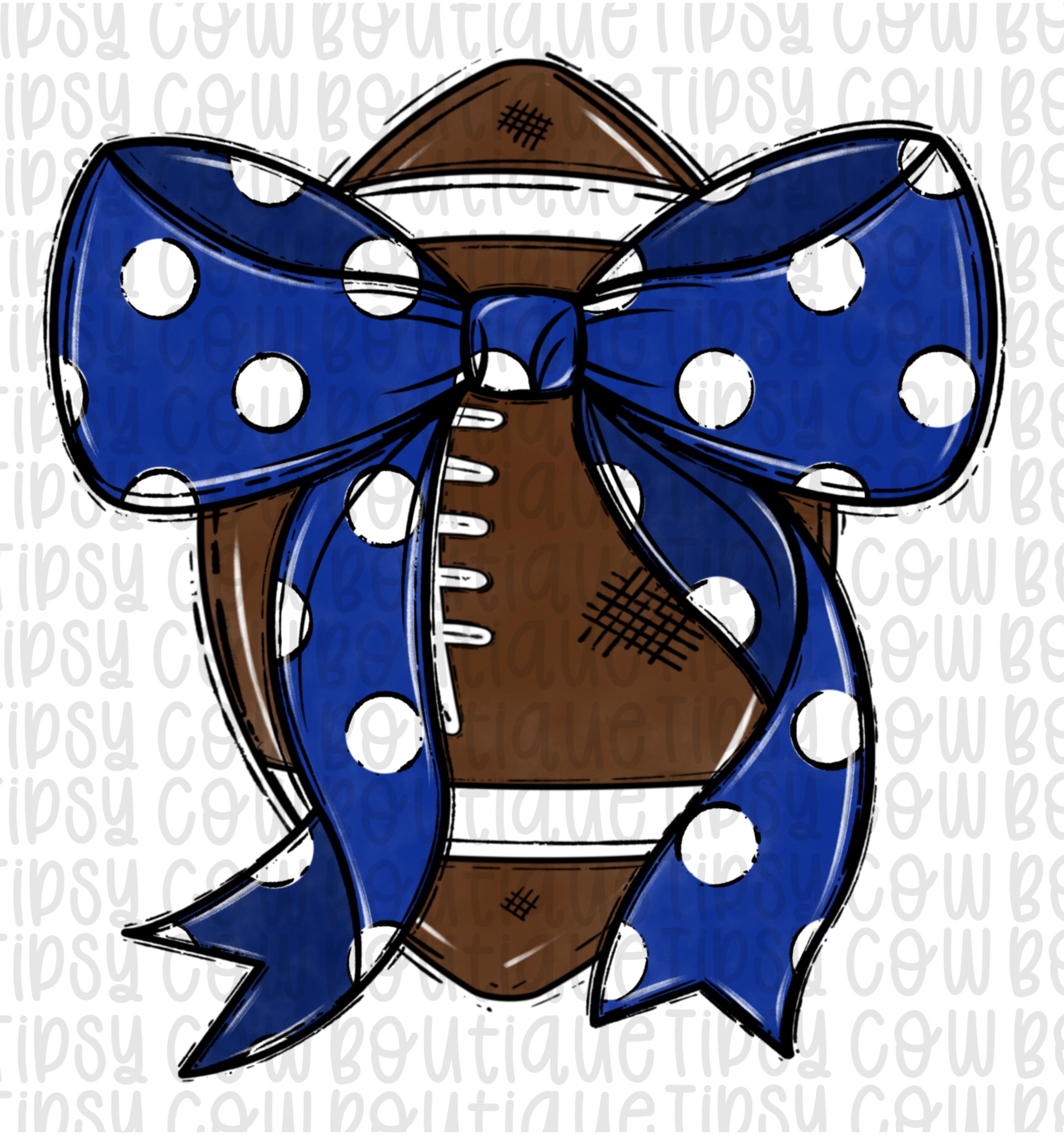 Custom Blue and White Football Png Coquette Bow Png Hand Drawn Football ...