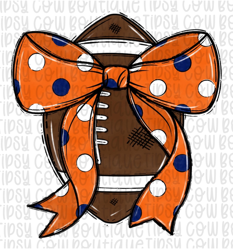 Custom Orange and Navy Blue Football Png Coquette Bow Png Hand Drawn ...