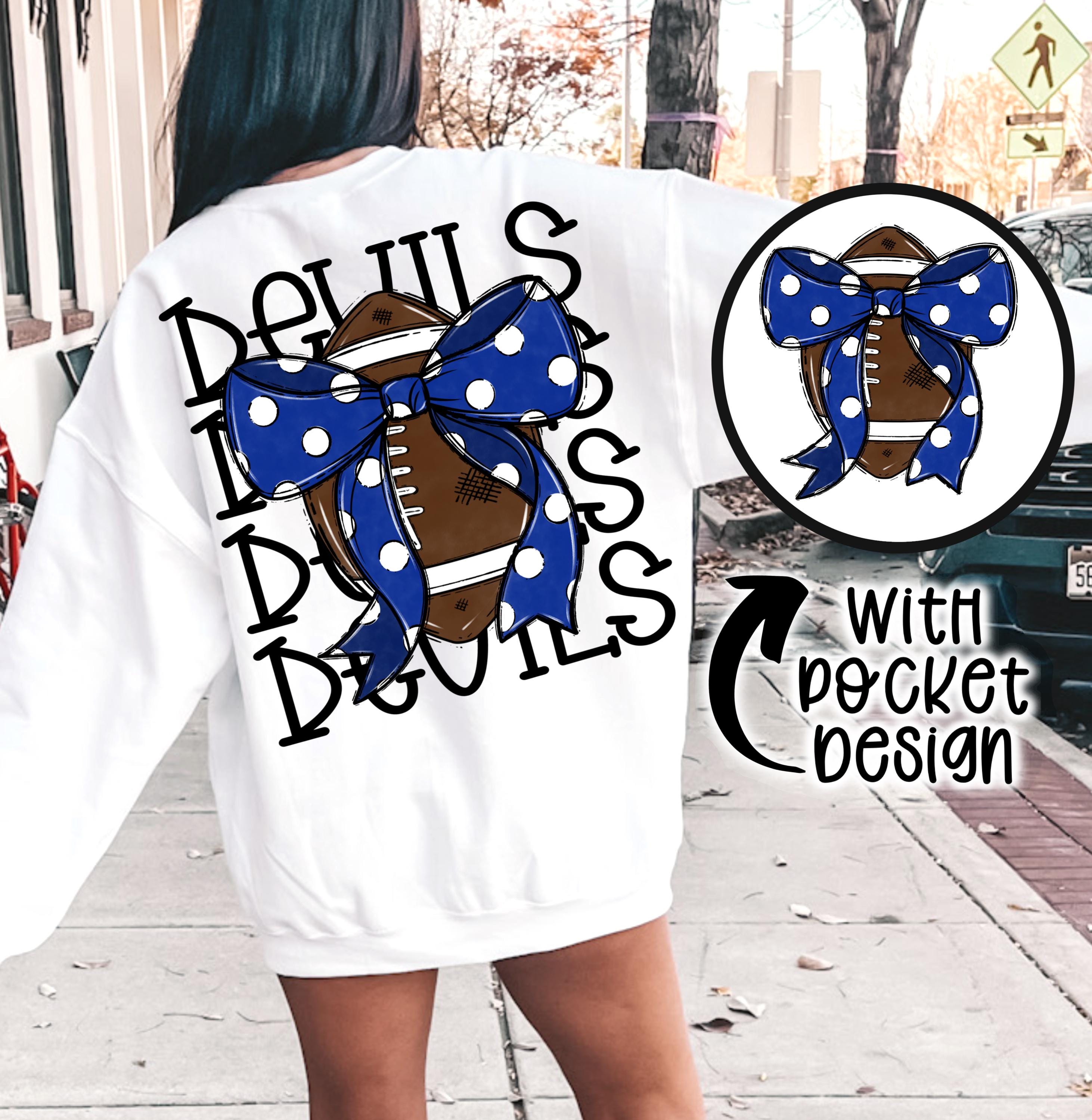 Custom Blue and White Football Png Coquette Bow Png Hand Drawn Football ...