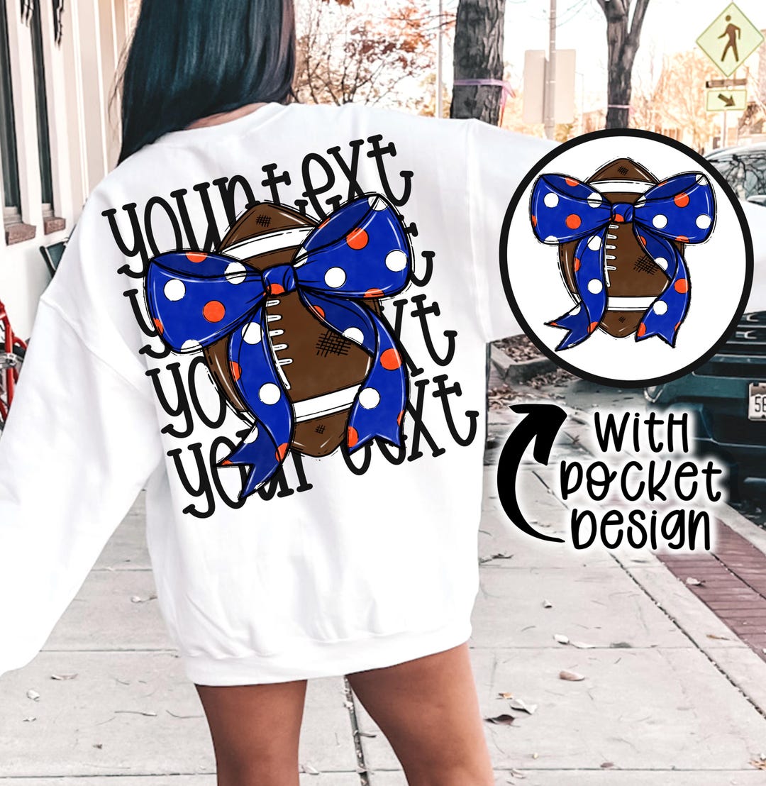 Custom Blue and Orange Football Png Coquette Bow Png Hand Drawn ...