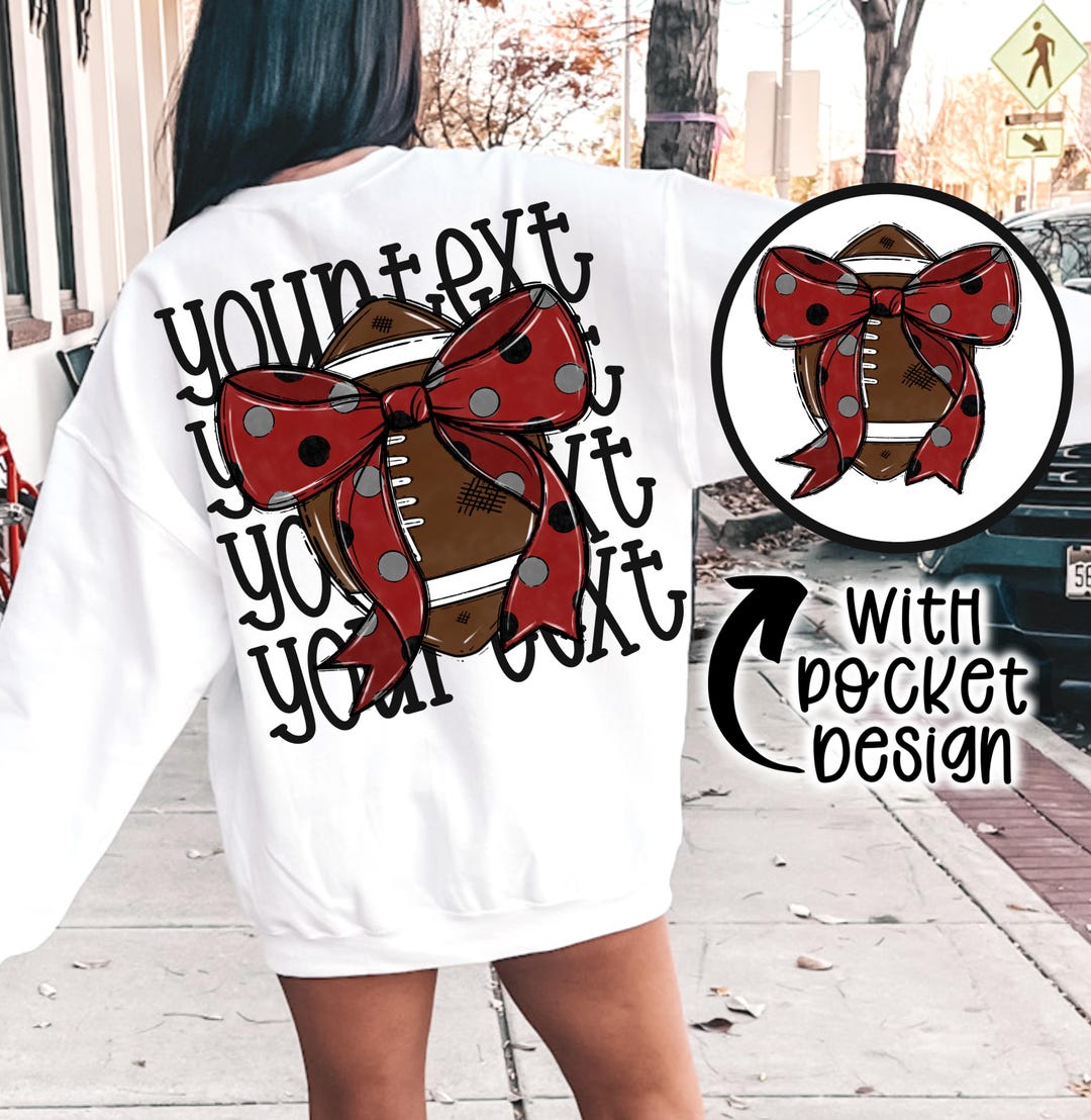 Custom Red and Black Football Png Coquette Bow Png Hand Drawn Football ...