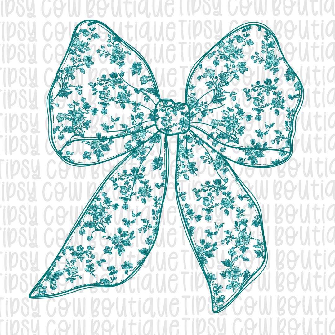 Teal Chinoiserie Bow Png, Teal Floral Coquette Bows Png, Teal Toile Bow ...