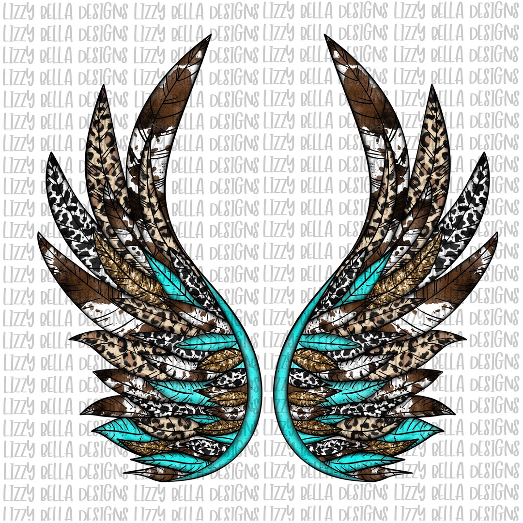 Turquoise Angel Wings Png, Cow Print Wings Png, Western Angel Wings Png ...
