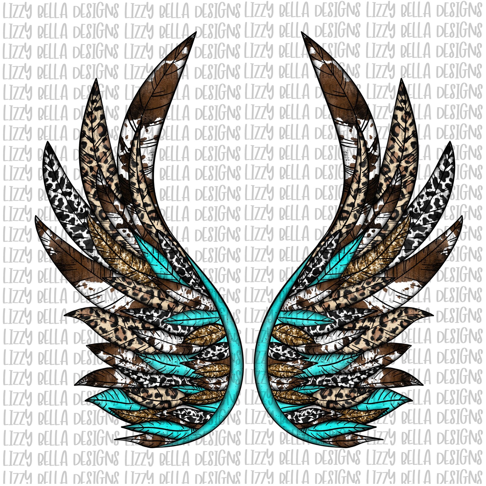 Turquoise Angel Wings Png Cow Print Wings Png Western Angel - Etsy