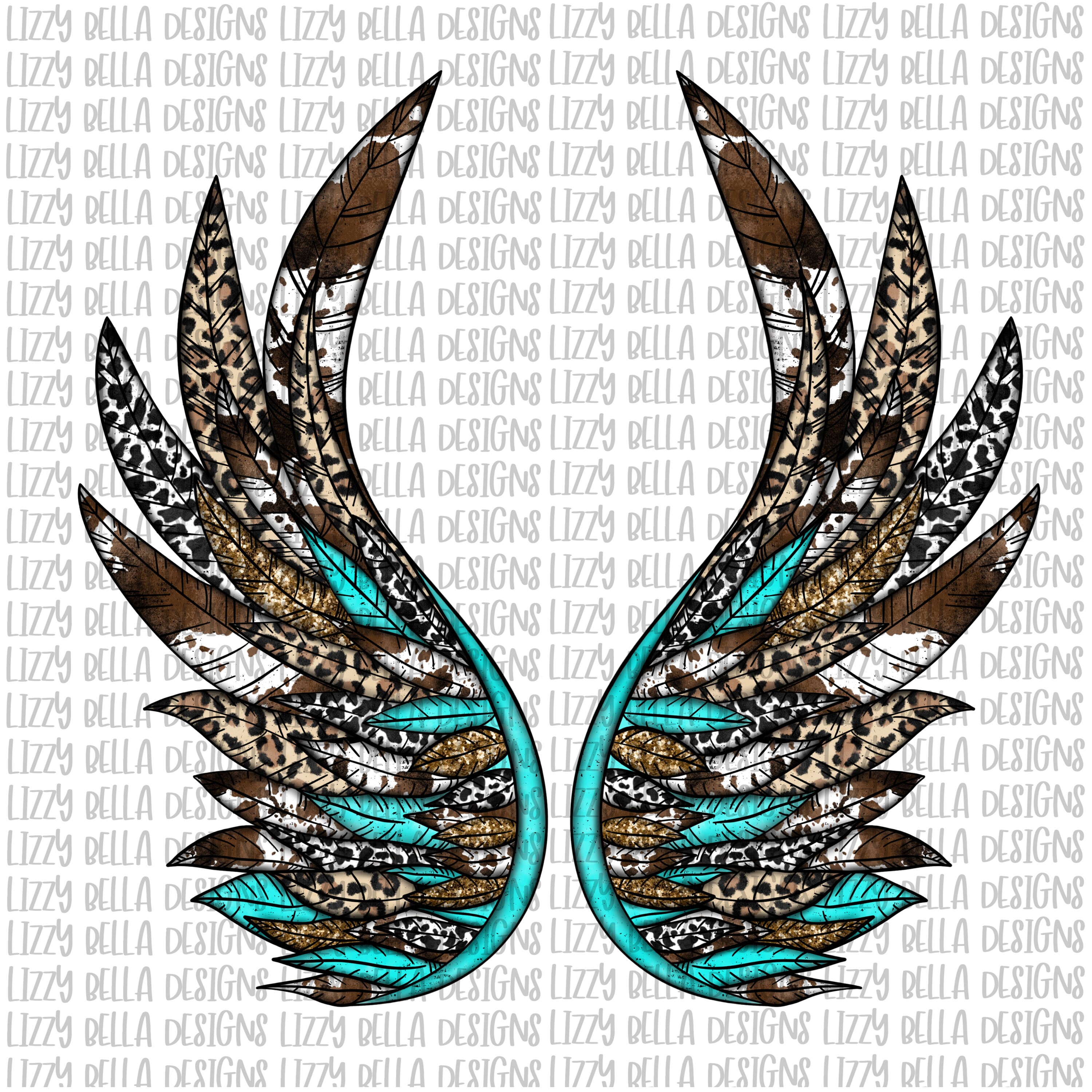Turquoise Angel Wings Png Cow Print Wings Png Western Angel - Etsy