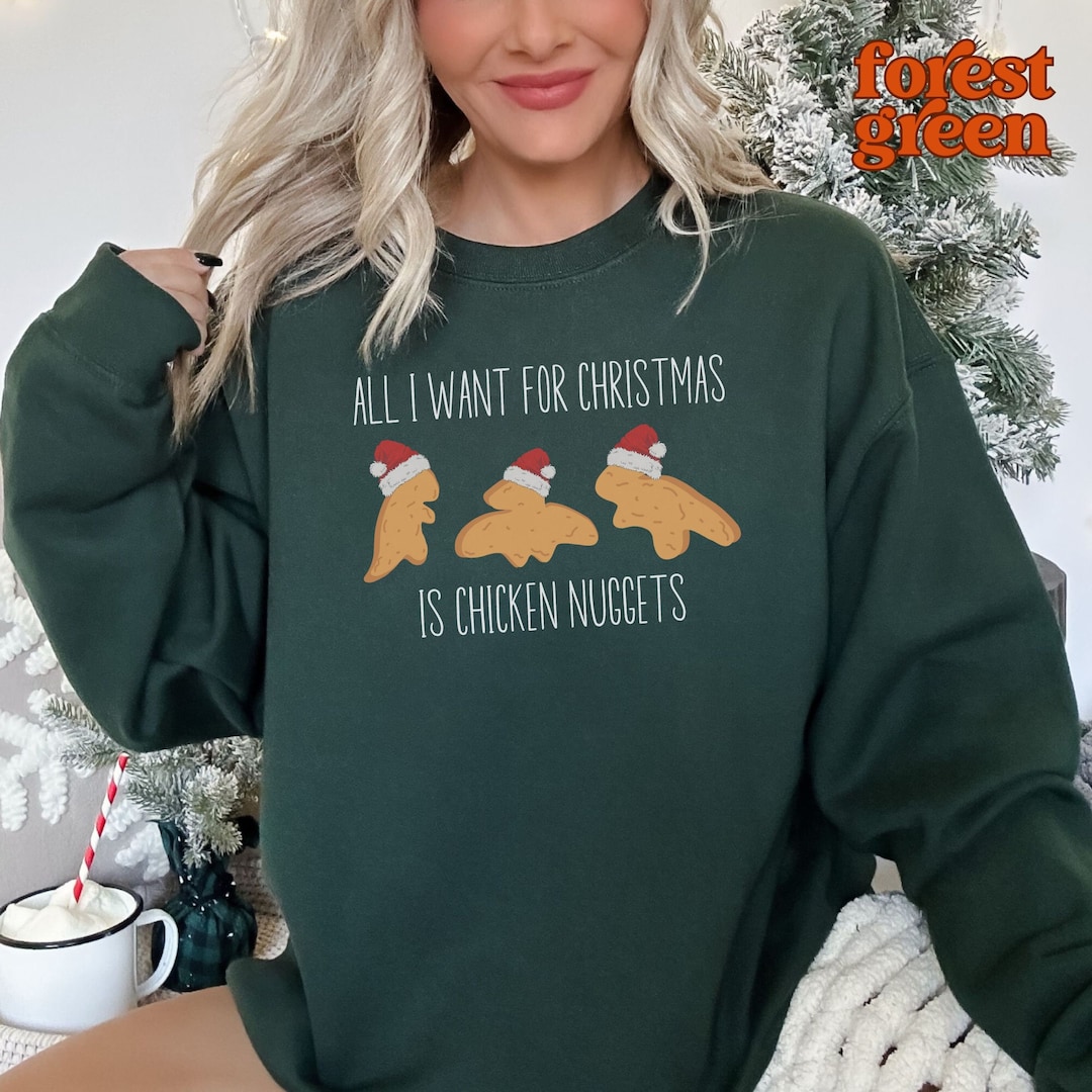 Dino Chicken Nugget Christmas Sweatshirt, Funny Xmas Nuggets Crewneck ...