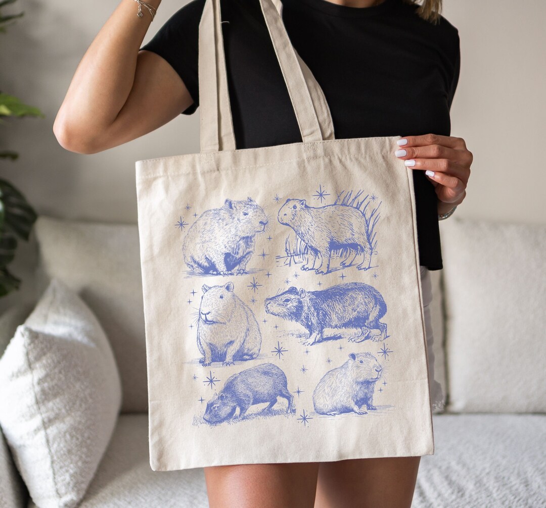 Capybara Tote Bag, Weirdcore Gifts, Cottagecore Tote, Capybara Gifts ...