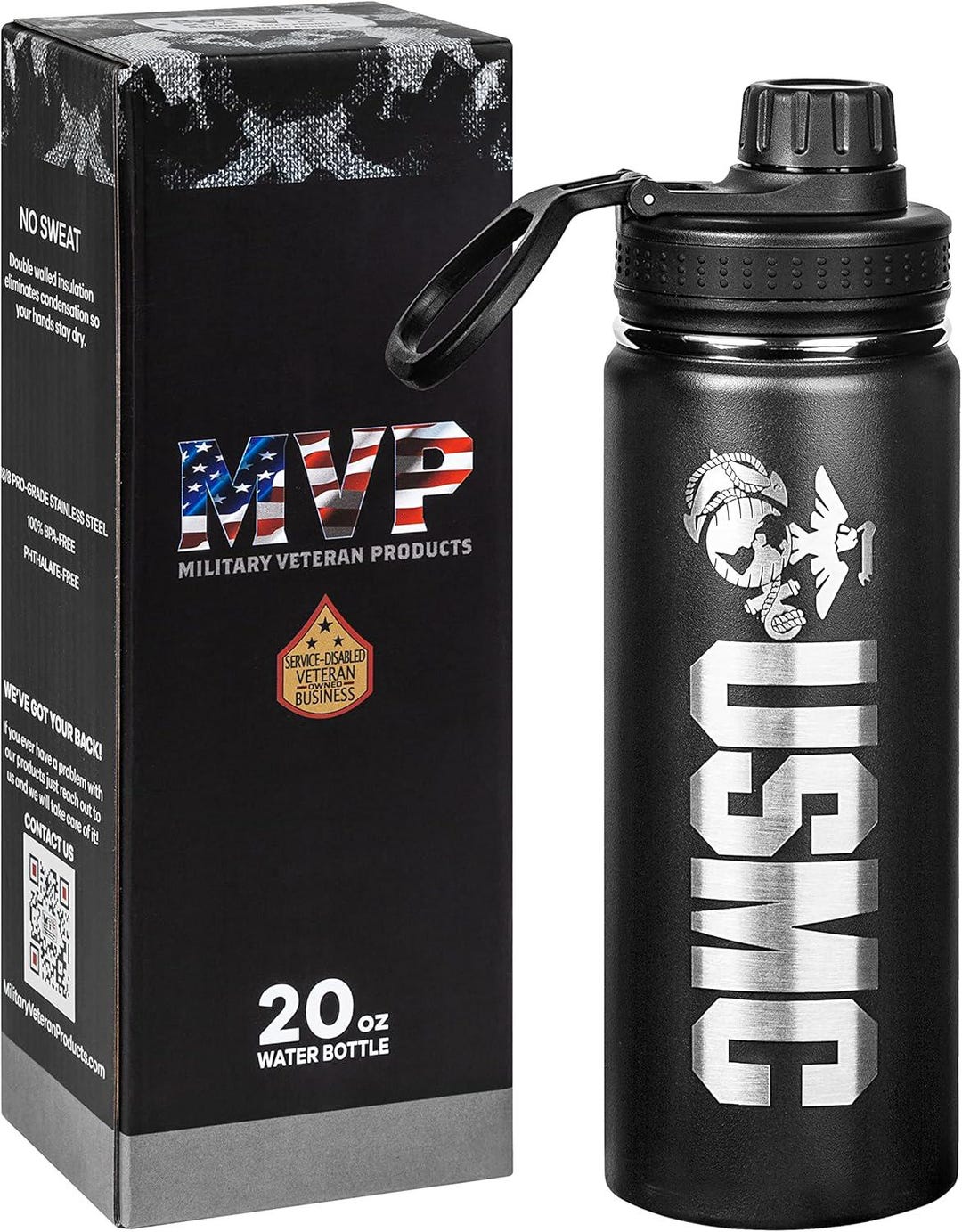 USMC 20oz Water Bottle | Marine Corps Double Wall Vacuum Insulated ...