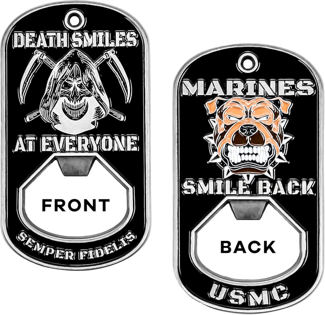 USMC Death Smiles at Everyone – Marines Smile Back Dog Tag Bottle ...