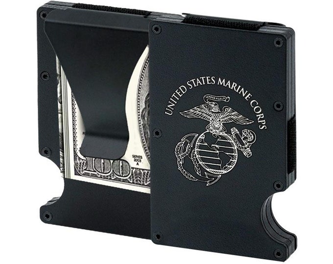 USMC United States Marine Corps Military Mens Black Leather Bi Fold ...