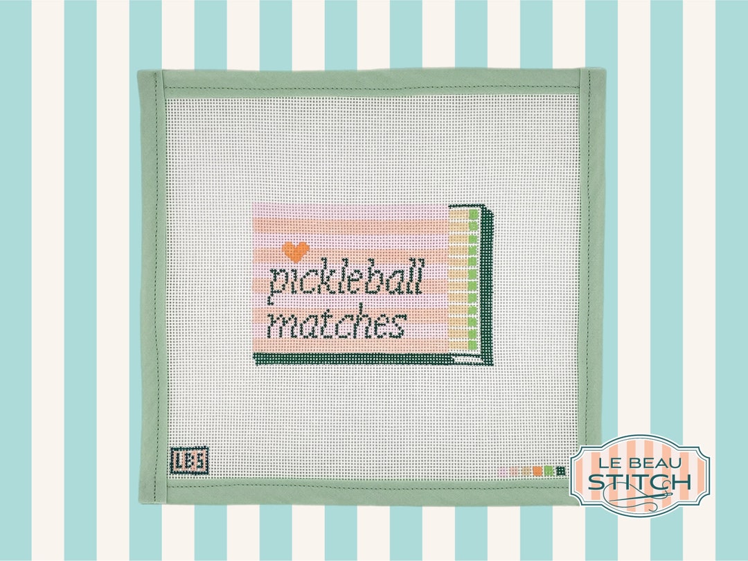 Pickleball Matches Matchbox Needlepoint Canvas, Stripped Light Pink and ...