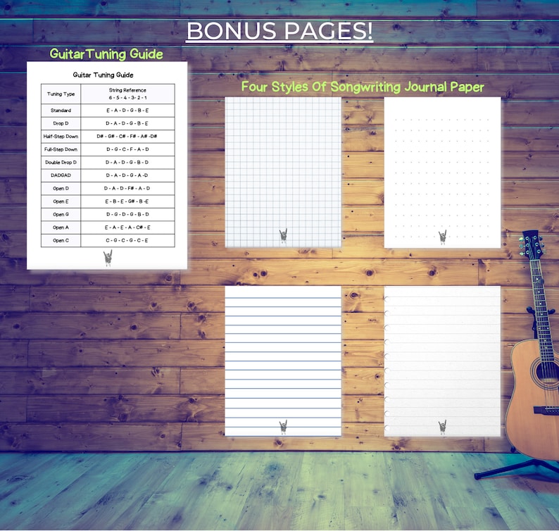 Printable Chord Diagrams Sheet Bundle - Blank Sheets, 24 Guitar and ...