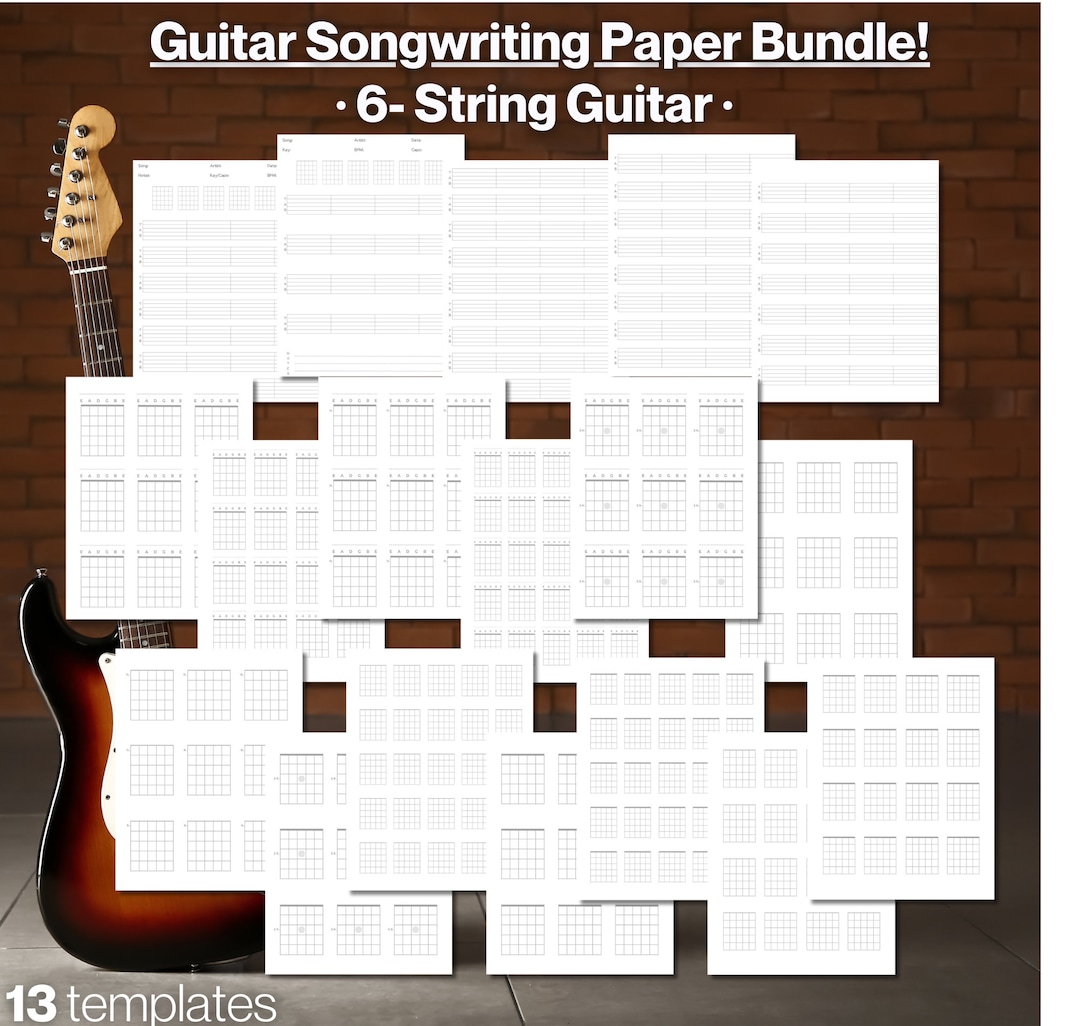 Printable Guitar Songwriting Paper Bundle - Blank Sheets, 18 Templates ...