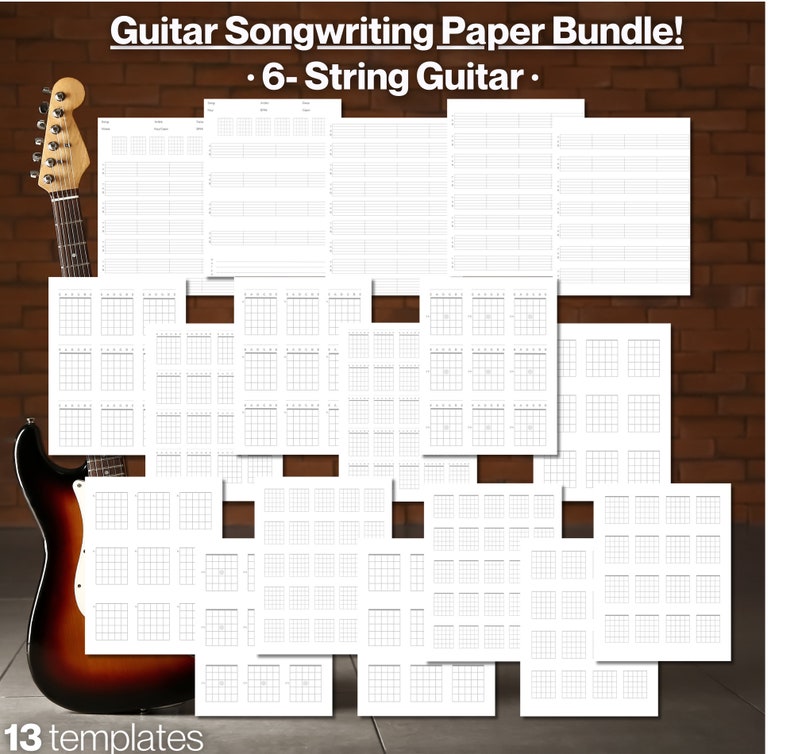 Printable Guitar Songwriting Paper Bundle - Blank Sheets, 18 Templates ...