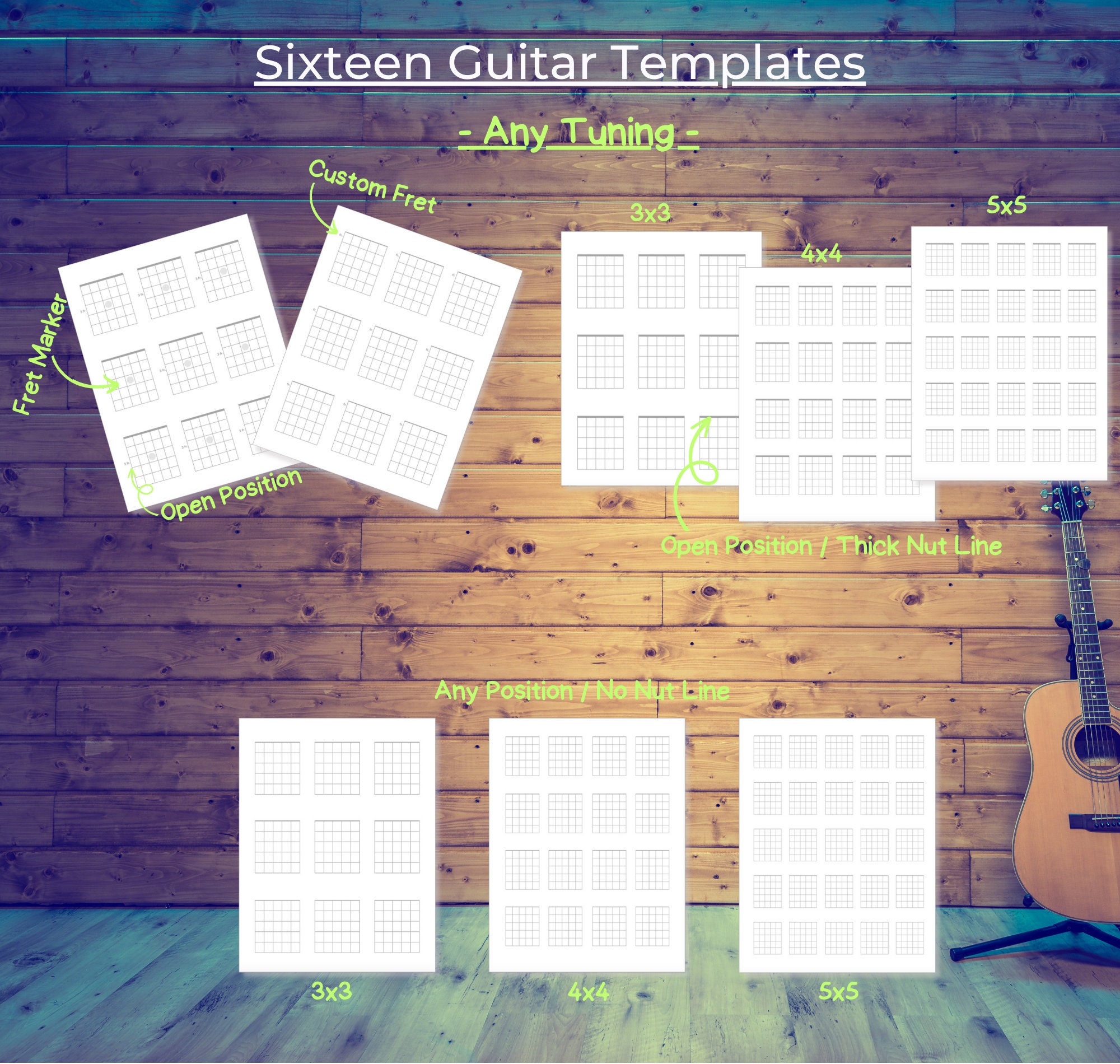 Printable Chord Diagrams Sheet Bundle - Blank Sheets, 24 Guitar and ...
