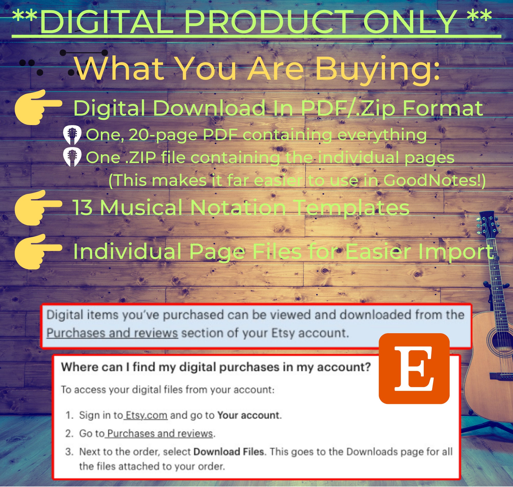 Printable Notation Paper Sheet Bundle - Blank Sheets, 13 Guitar Bass ...