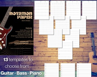 Printable Guitar Songwriting Paper Bundle - Blank Sheets, 18 Templates ...