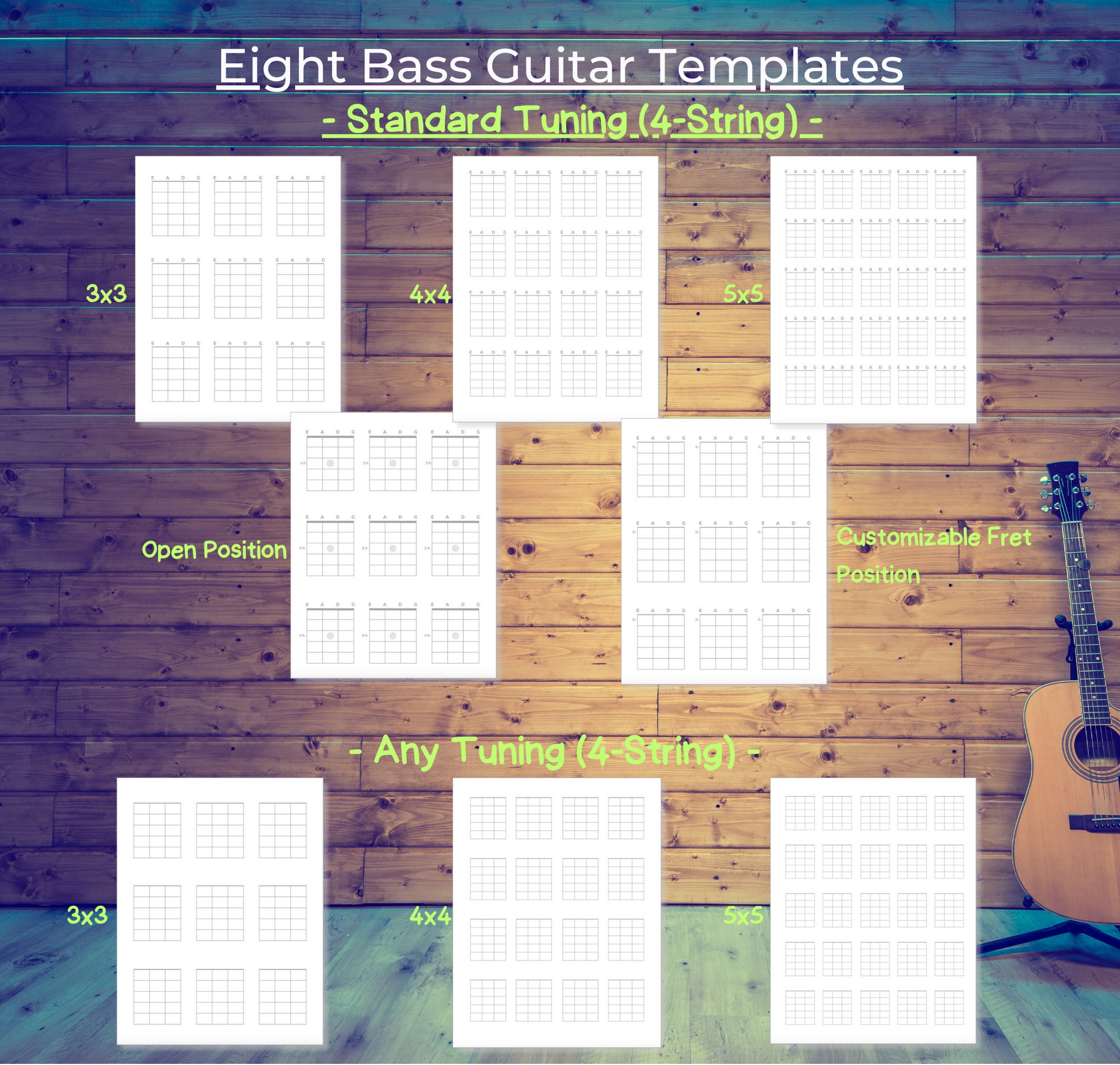 Printable Chord Diagrams Sheet Bundle - Blank Sheets, 24 Guitar and ...