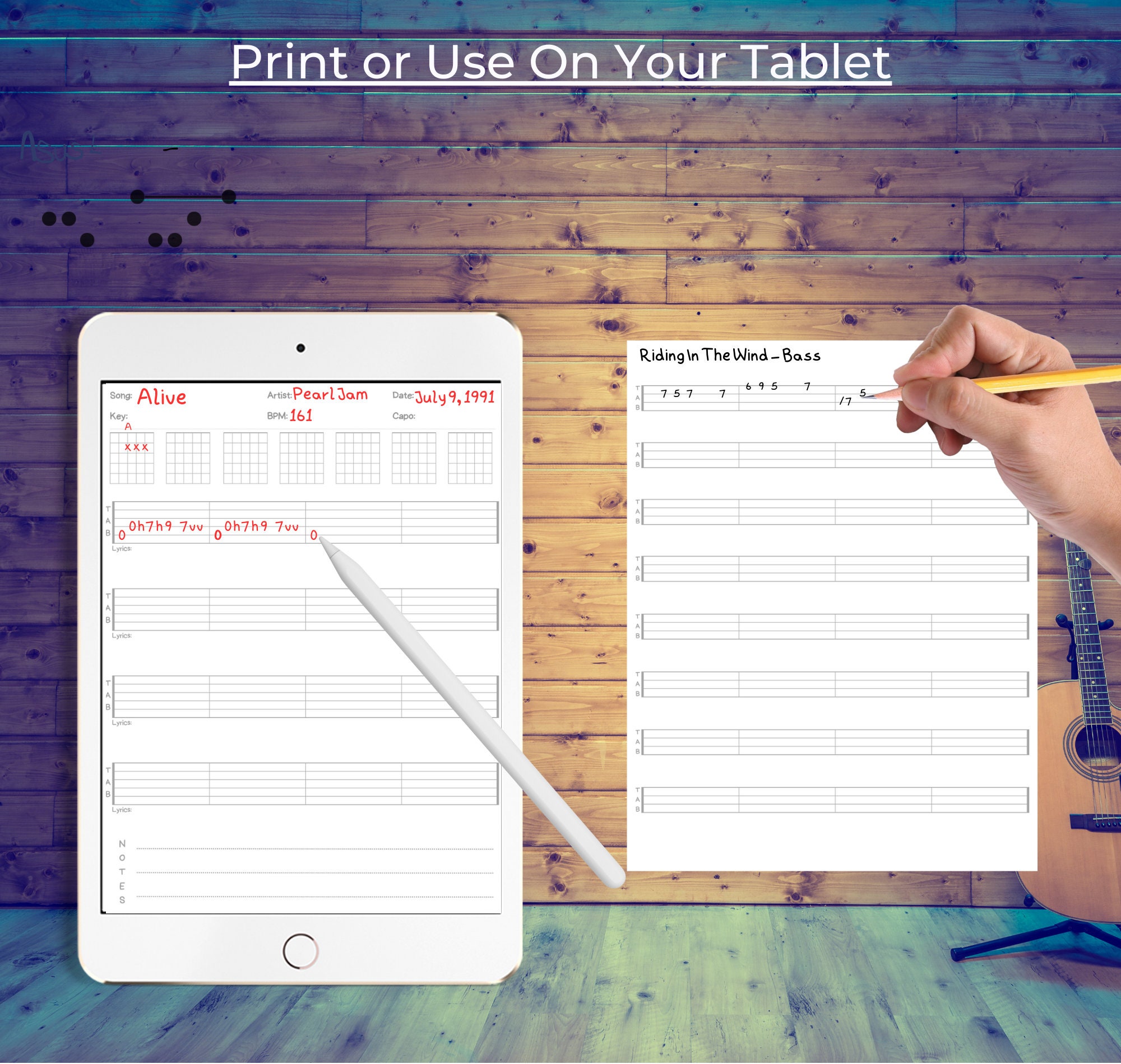 Printable Notation Paper Sheet Bundle - Blank Sheets, 13 Guitar Bass ...