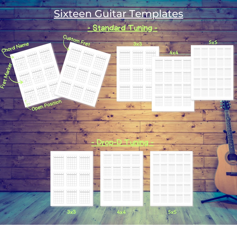 Printable Chord Diagrams Sheet Bundle - Blank Sheets, 24 Guitar and ...