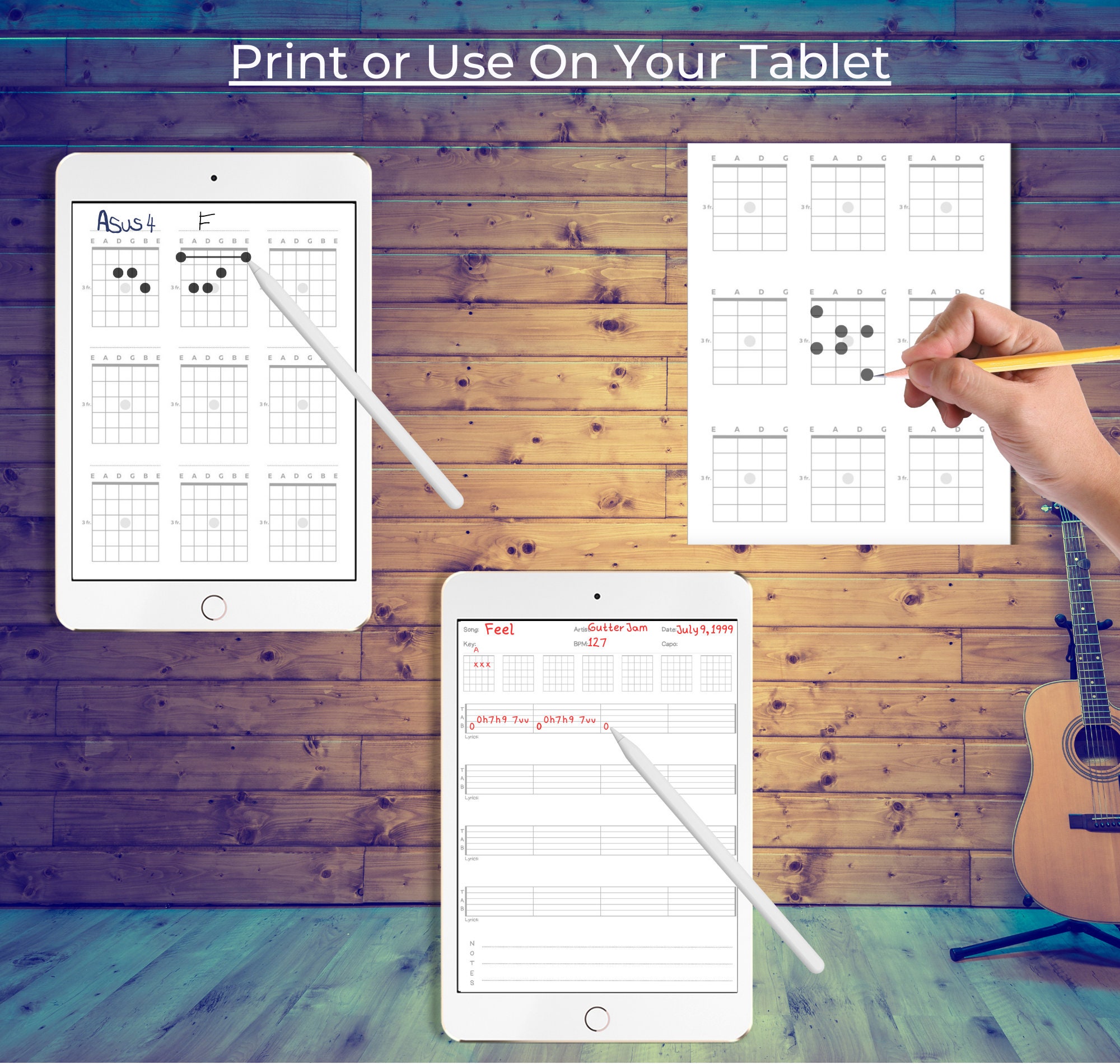 Printable Guitar Songwriting Paper Bundle - Blank Sheets, 18 Templates ...