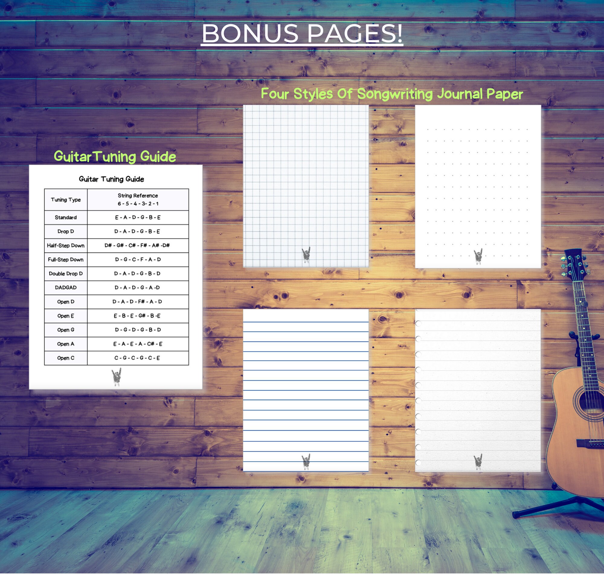 Printable Notation Paper Sheet Bundle - Blank Sheets, 13 Guitar Bass ...